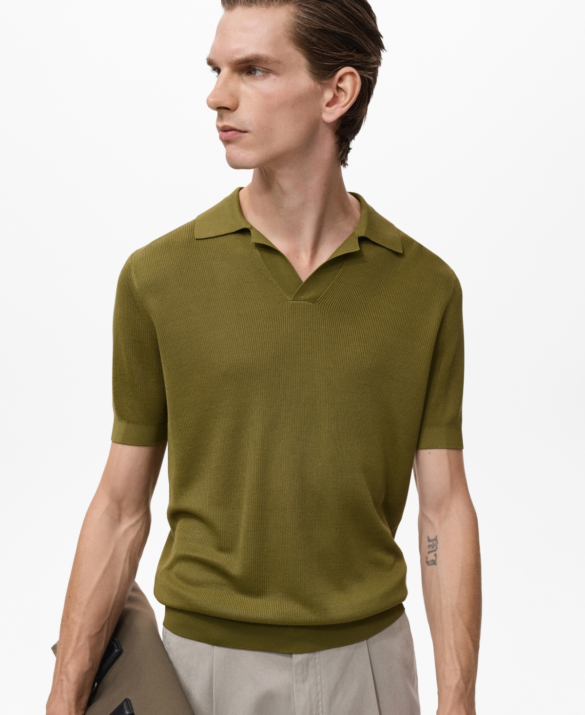 Click here for Mango Mens Fine-Knit Cotton Polo Shirt - Green prices