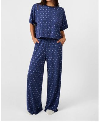 Click here for Ribbons Cropped Sleep Tee Wide Leg Pant Pajama Set prices