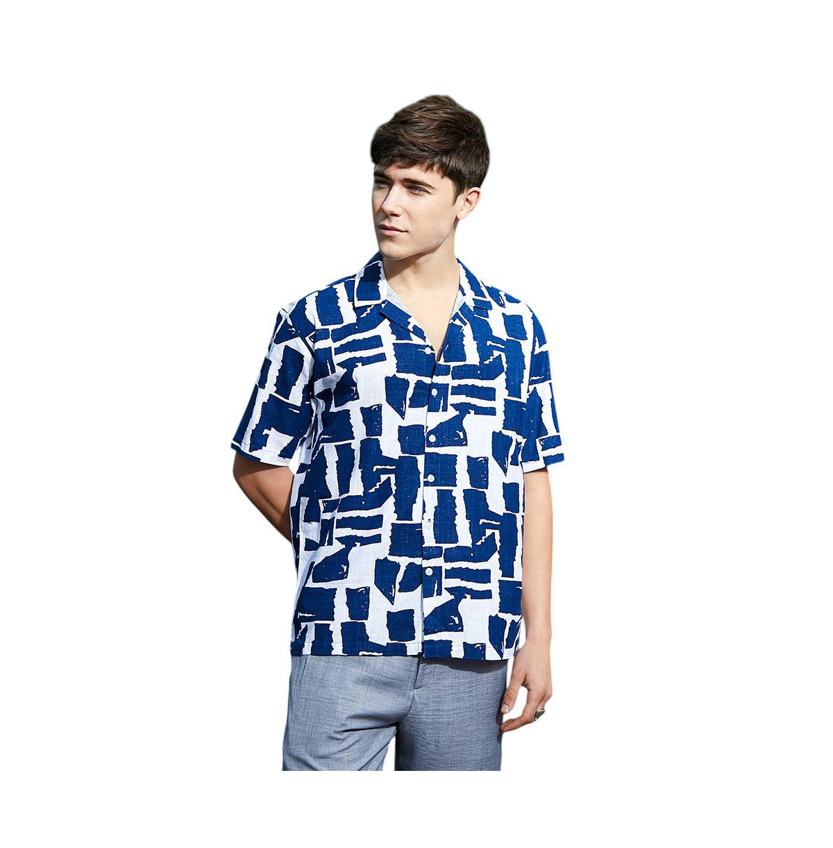 Click here for Campus Sutra Mens Imprint Oversized Shirt - Blue prices