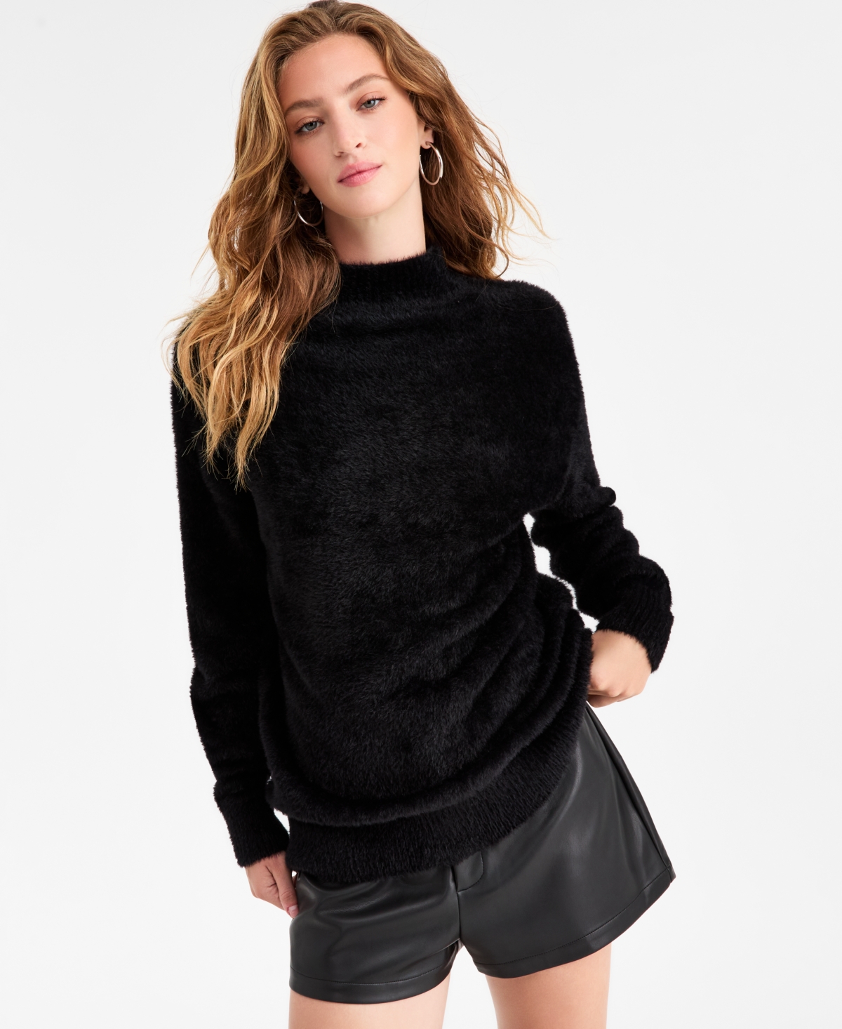 Click here for Bar Iii Womens Mock-Neck Fuzzy Sweater  Macys Excl... prices