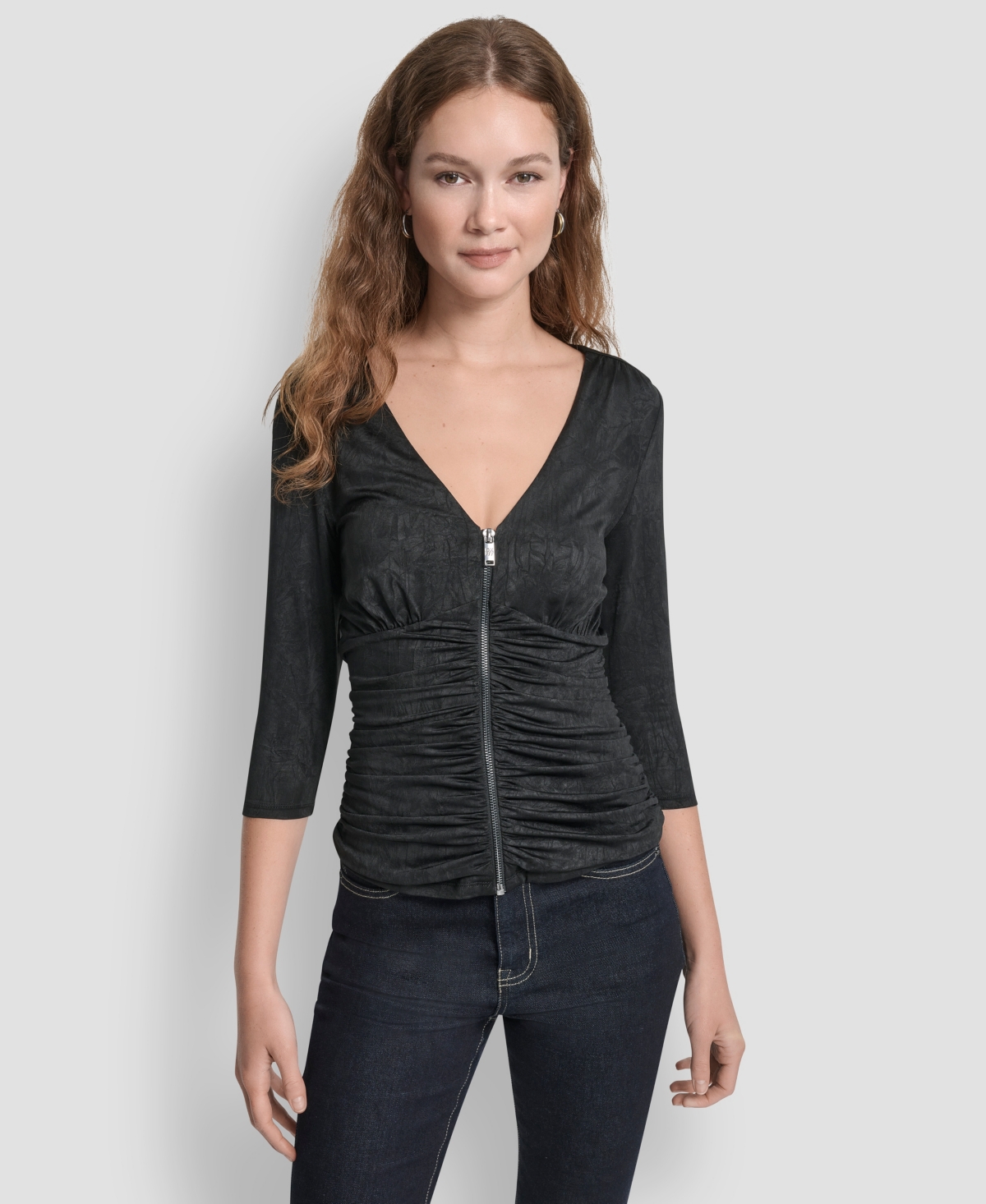 Click here for Dkny Womens 3/4-Sleeve V-Neck Top - Black prices