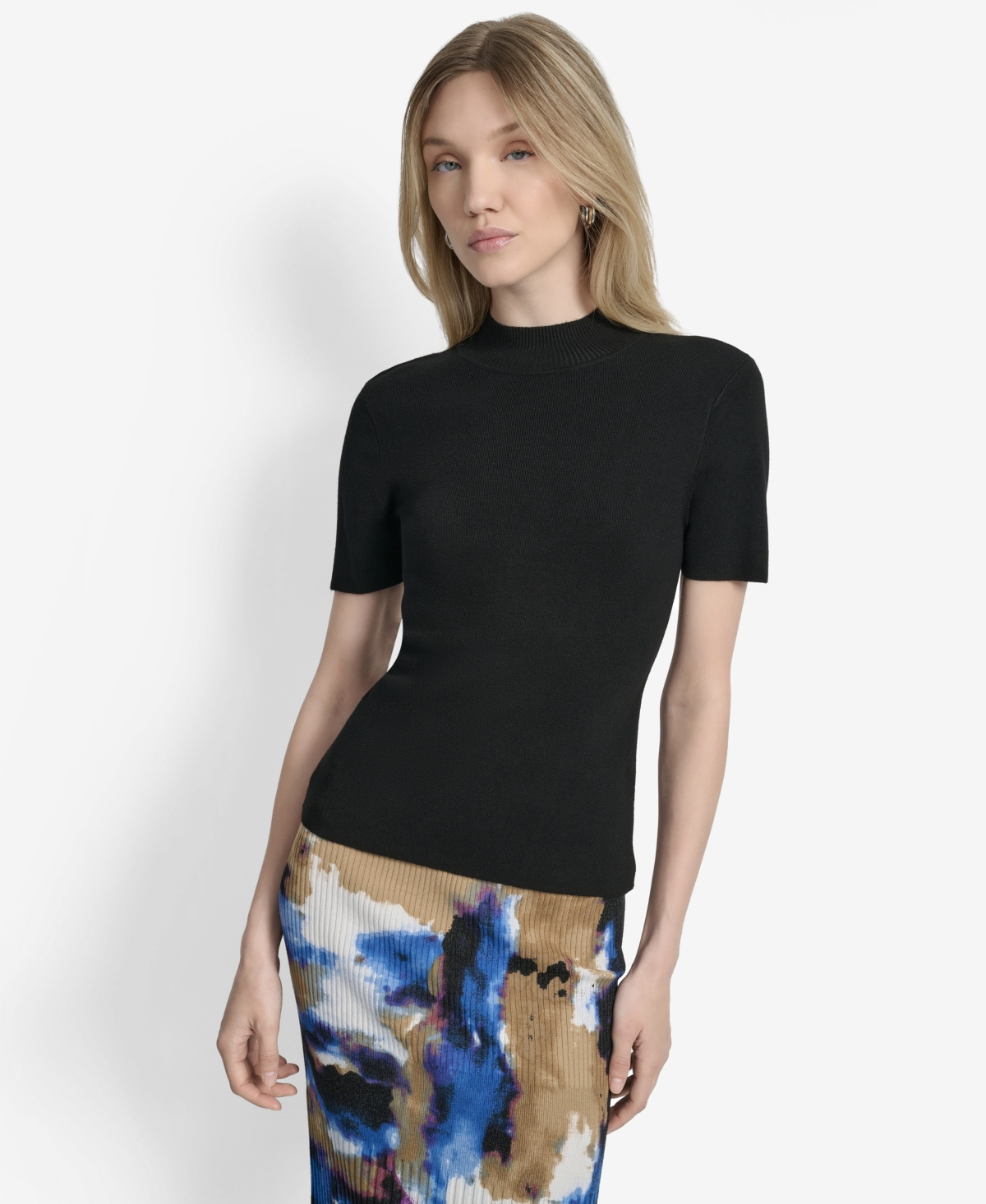 Click here for Dkny Womens Cap-Sleeve Mock Neck Sweater - Black prices