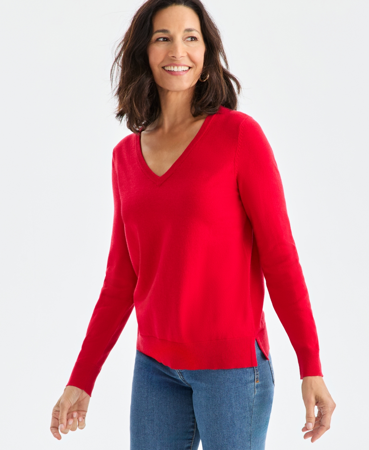 Click here for Style & Co Womens V-Neck Long-Sleeve Sweater  Crea... prices