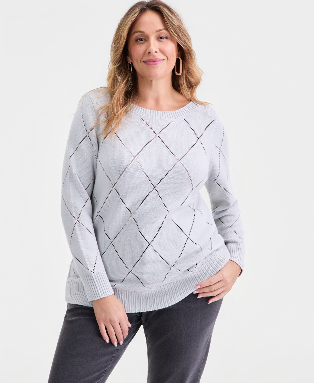 Click here for Style & Co Plus Size Pointelle Boat-Neck Sweater... prices