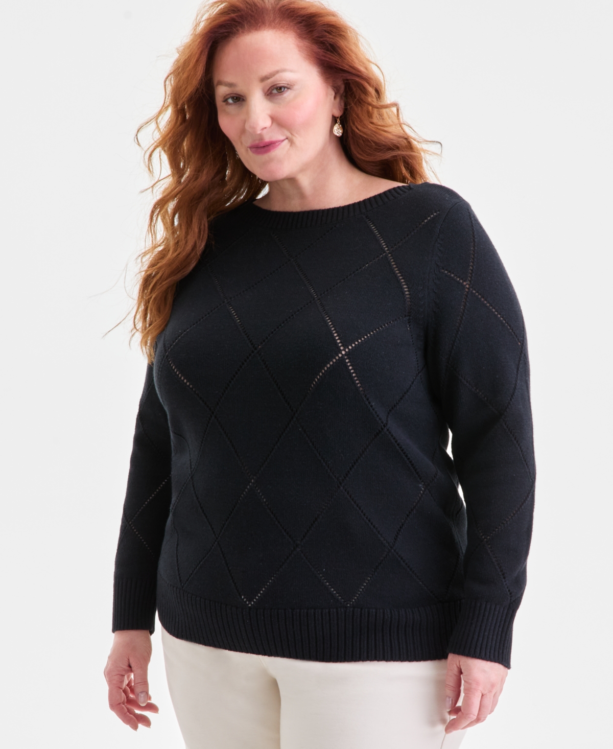 Click here for Style & Co Plus Size Pointelle Boat-Neck Sweater... prices