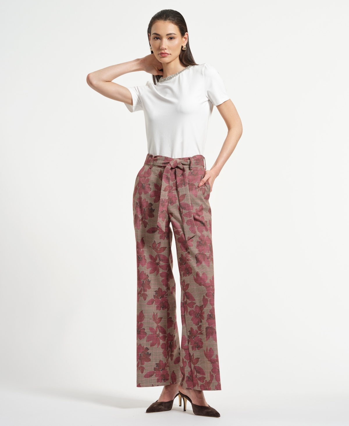 Click here for Isaac Mizrahi Womens Wide Leg Belted Plaid Pants -... prices