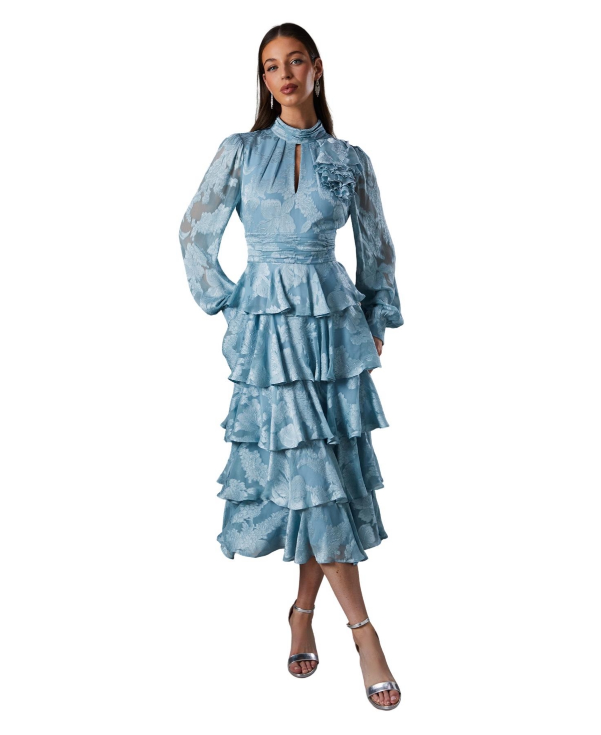 Click here for Coast Womens Jacquard Tiered Maxi Dress - Ice blue prices