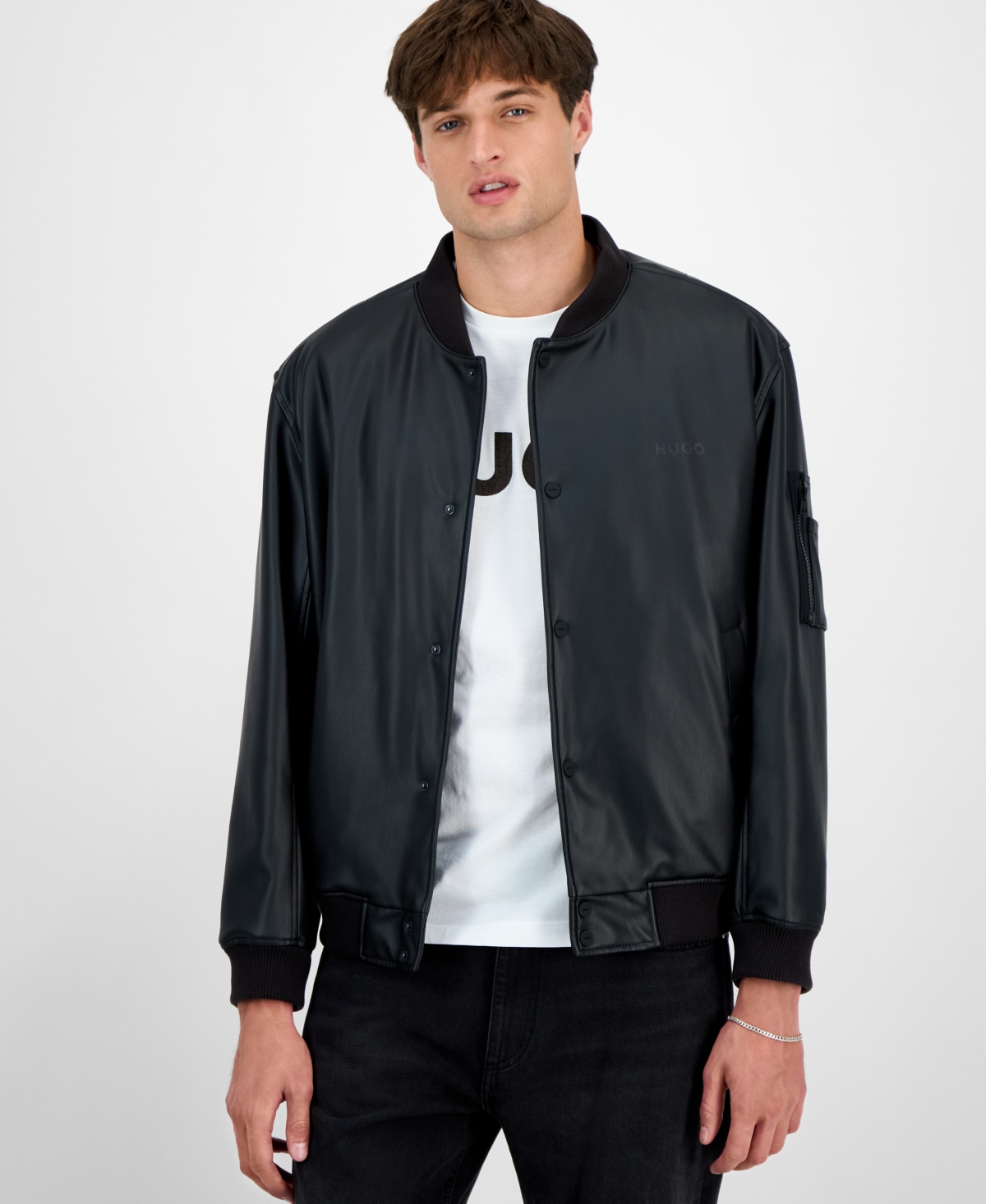 Click here for Hugo By Hugo Boss Mens Balamo Faux Leather Bomber... prices