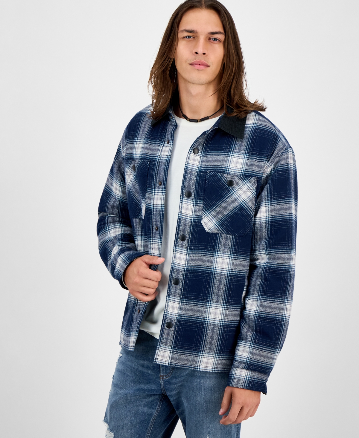 Click here for Sun + Stone Mens Rodgers Long-Sleeve Snap-Front Pl... prices