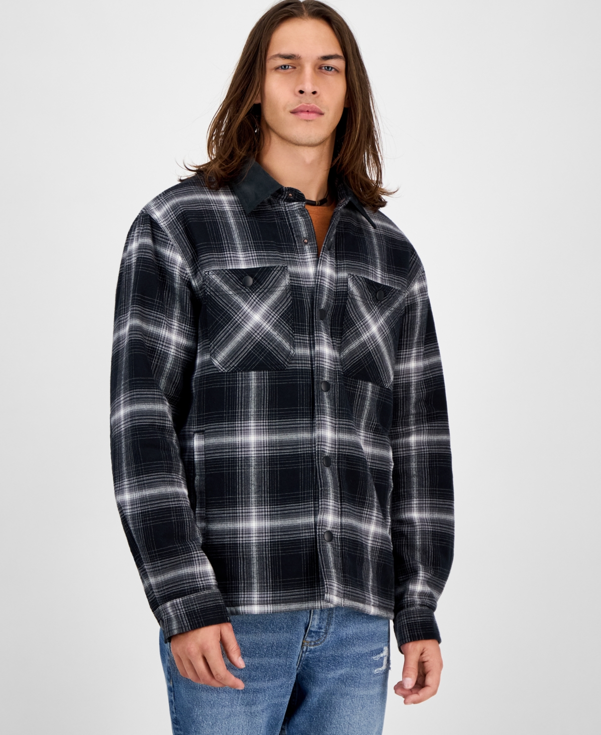 Click here for Sun + Stone Mens Rodgers Long-Sleeve Snap-Front Pl... prices