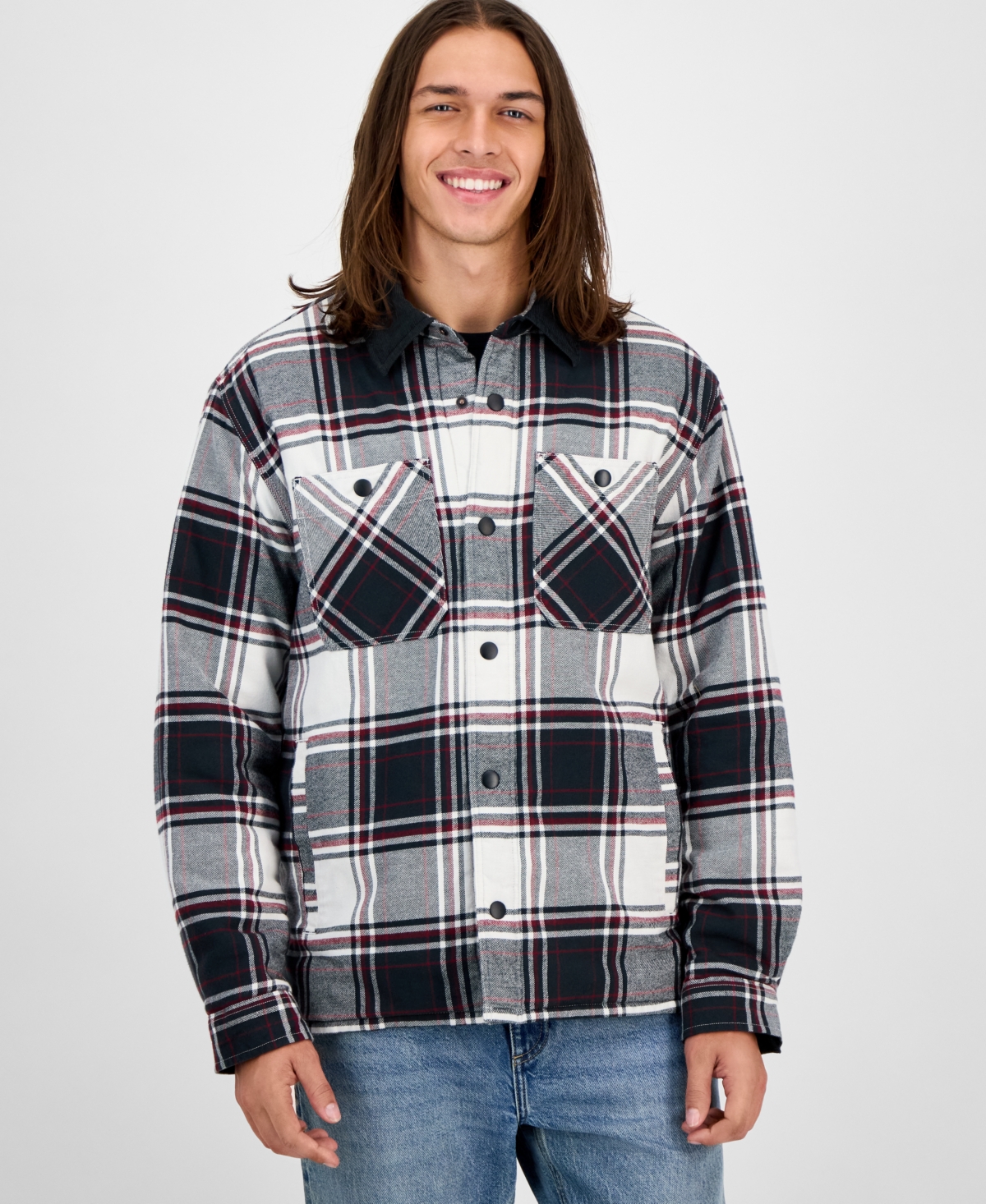 Click here for Sun + Stone Mens Mack Long Sleeve Snap-Front Plaid... prices