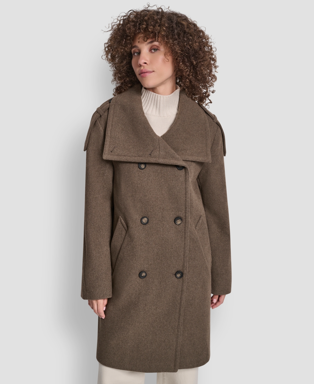 Click here for Dkny Womens Double-Breasted Funnel Neck Military C... prices