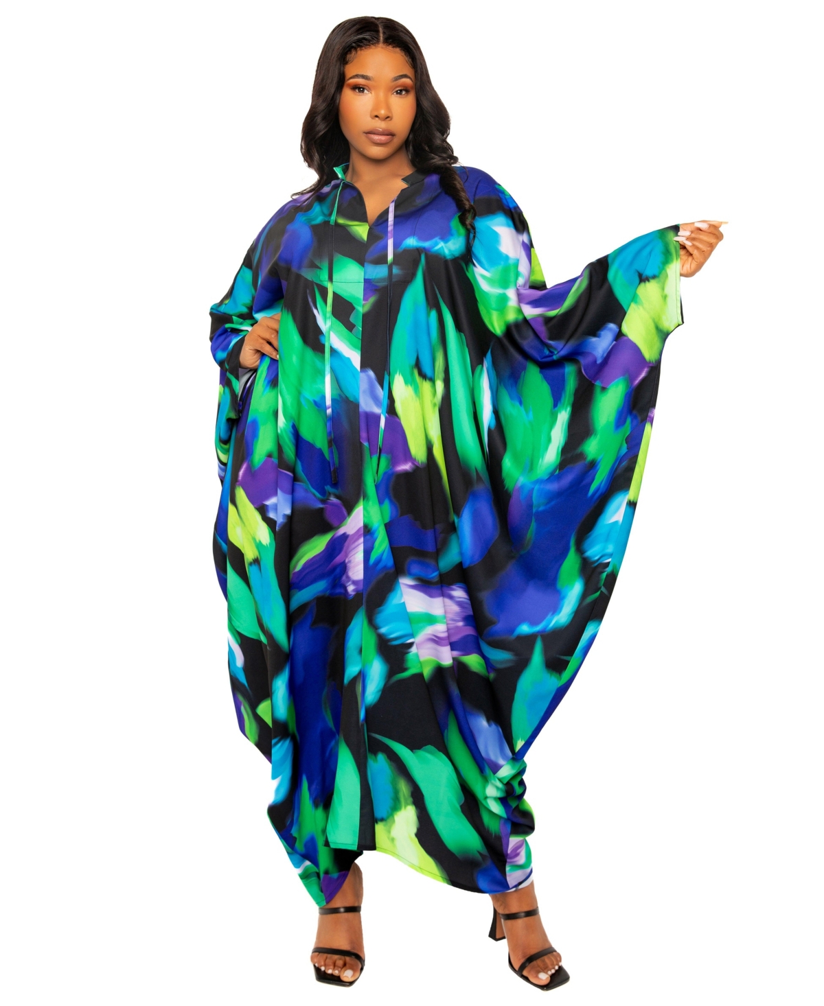 Click here for Buxom Couture Womens Print Tunic Maxi Dress - Blue... prices