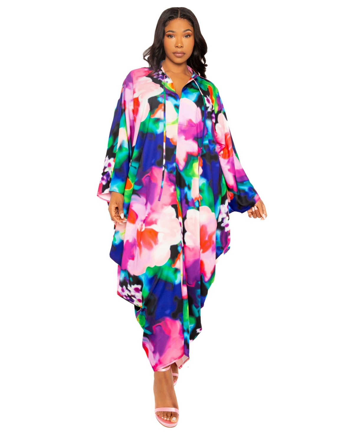 Click here for Buxom Couture Womens Print Tunic Maxi Dress - Pink... prices
