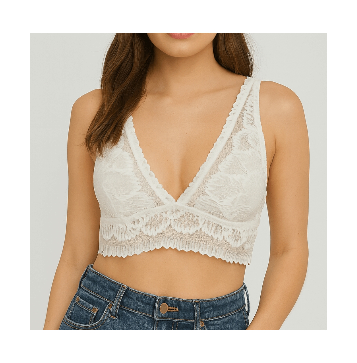 Click here for Meadow Womens Lily Soft Lace Bralette - White prices