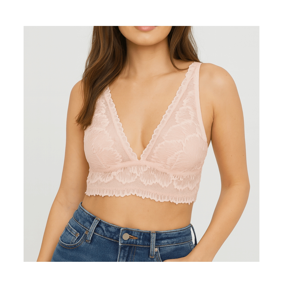 Click here for Meadow Womens Lily Soft Lace Bralette - Blush prices