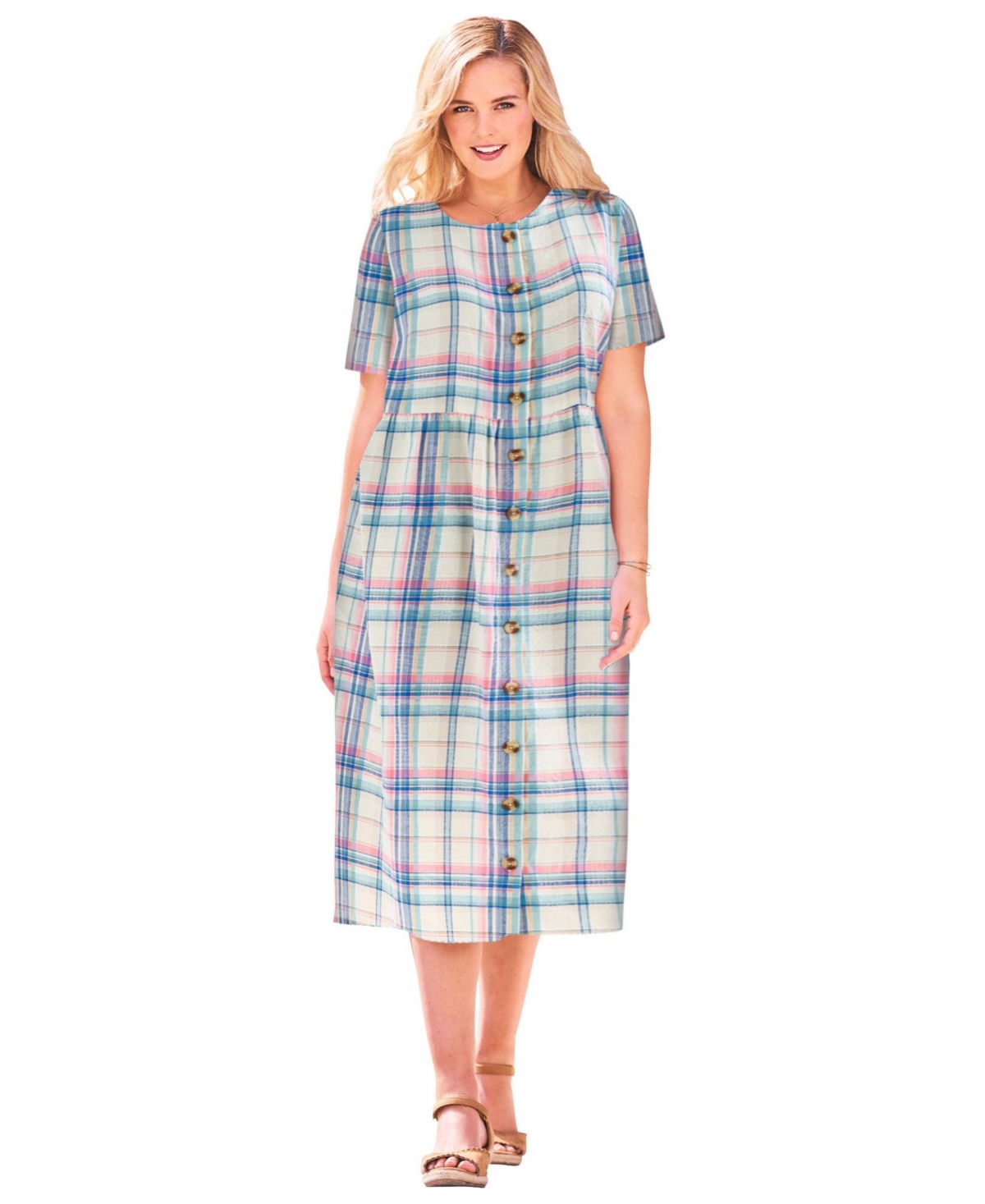 Click here for Woman Within Plus Size Short-Sleeve Seersucker Dre... prices