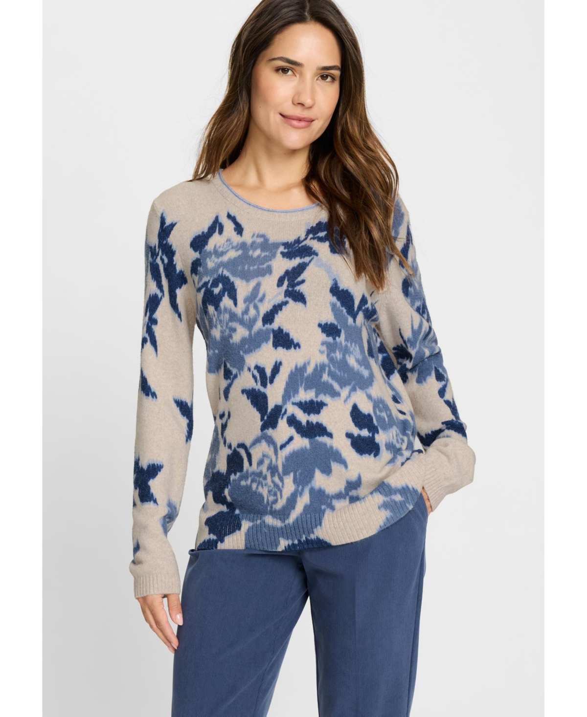Click here for Olsen Womens Abstract Floral Sweater - Blue haze m... prices