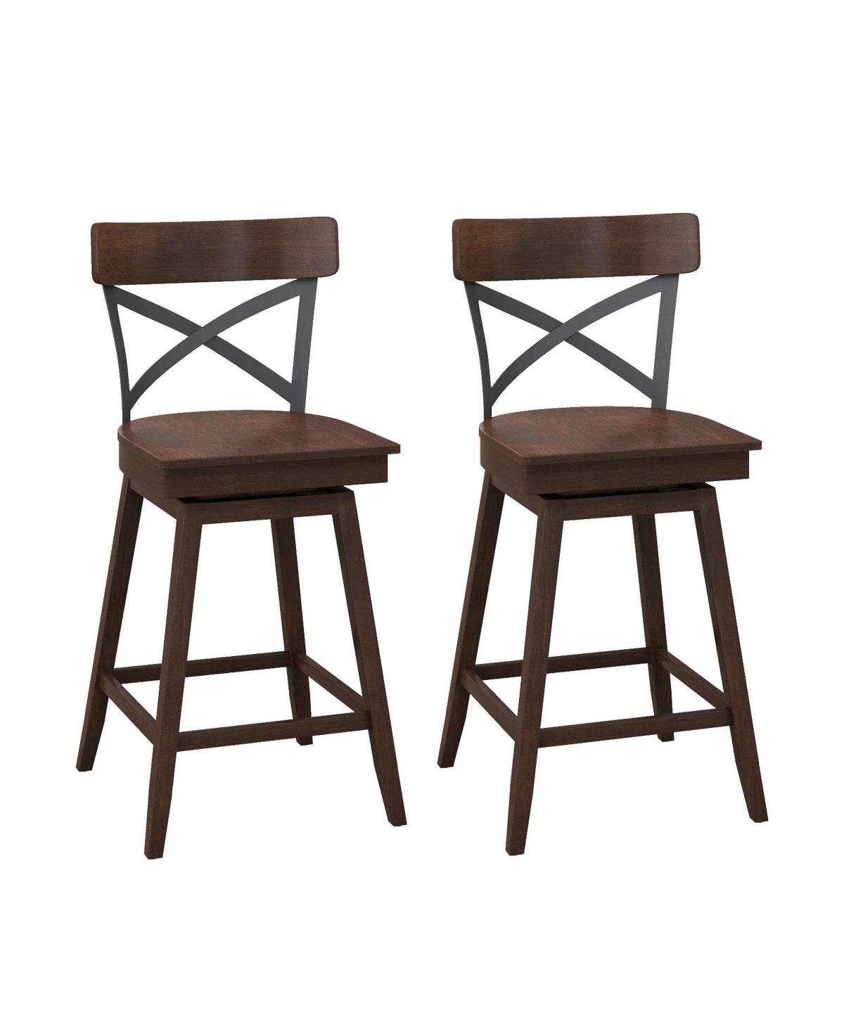 Click here for Set of 2 Wooden Swivel Bar Stools with Open X Back... prices