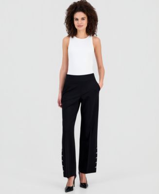 Anne Klein Women's High-Rise Wide-Leg Button-Hem Pants - Macy's