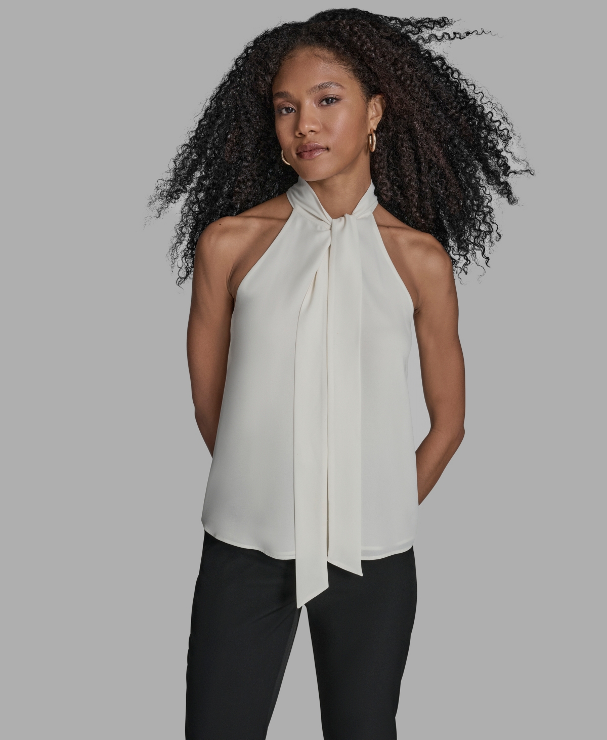 Click here for Bcbg Womens Sleeveless Tie Neck Blouse - Whisper W... prices