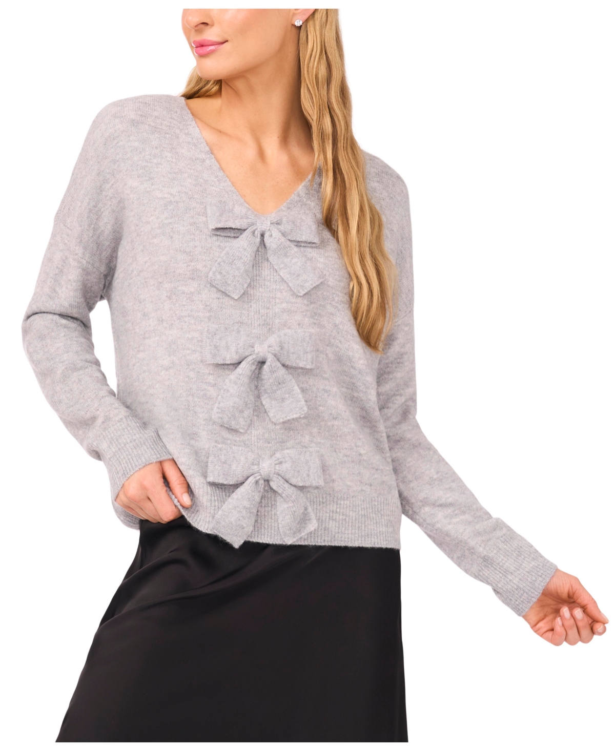 Click here for CeCe Womens Bow Detail V-Neck Sweater - Light Heat... prices