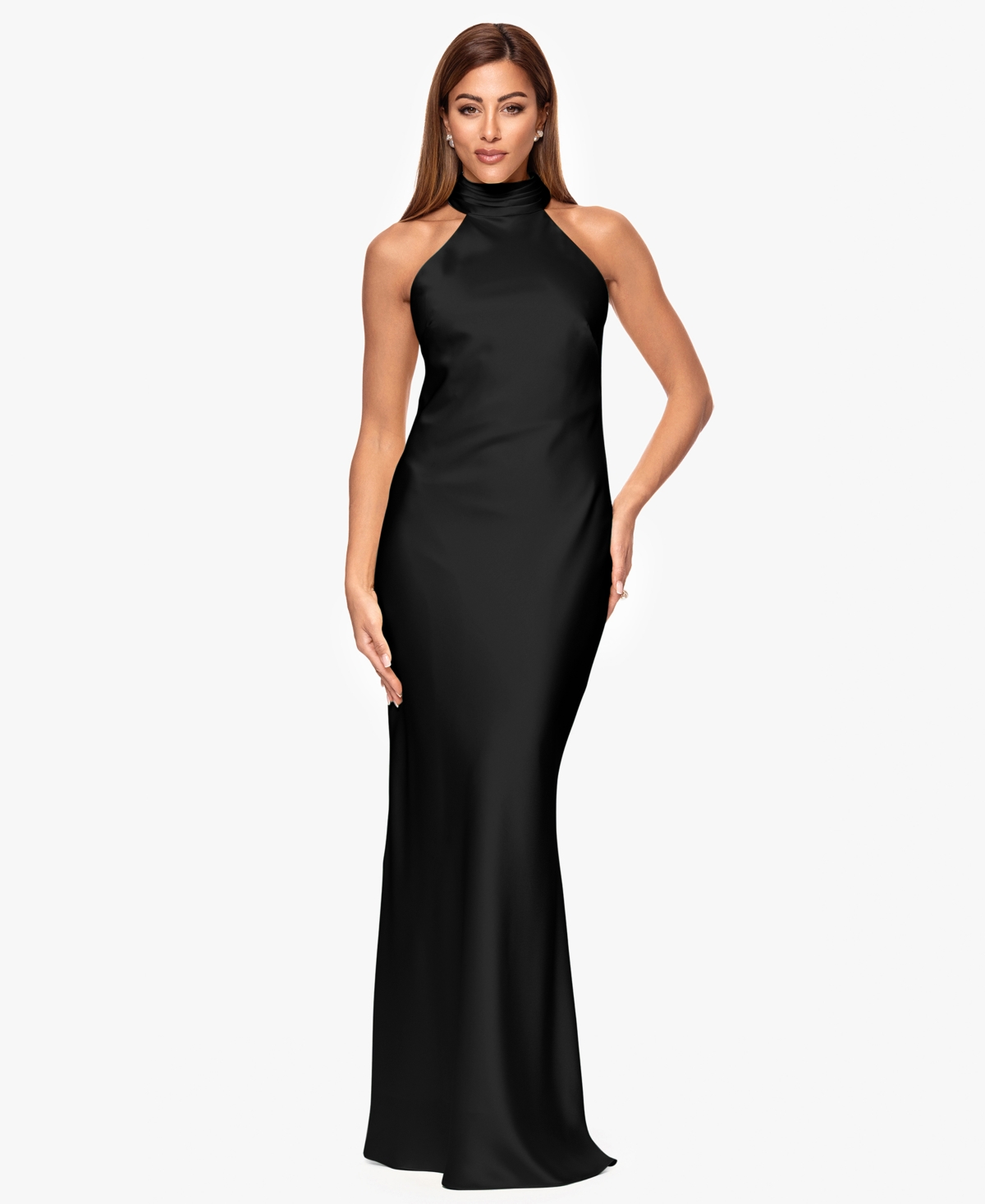 Click here for Xscape Womens Tie Neck Long Dress - Black prices