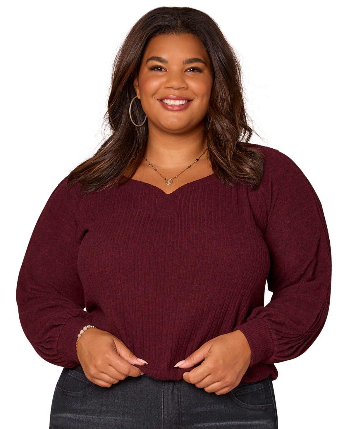 Click here for Democracy Plus Size Long Sleeve Cased Hem Knit Top... prices