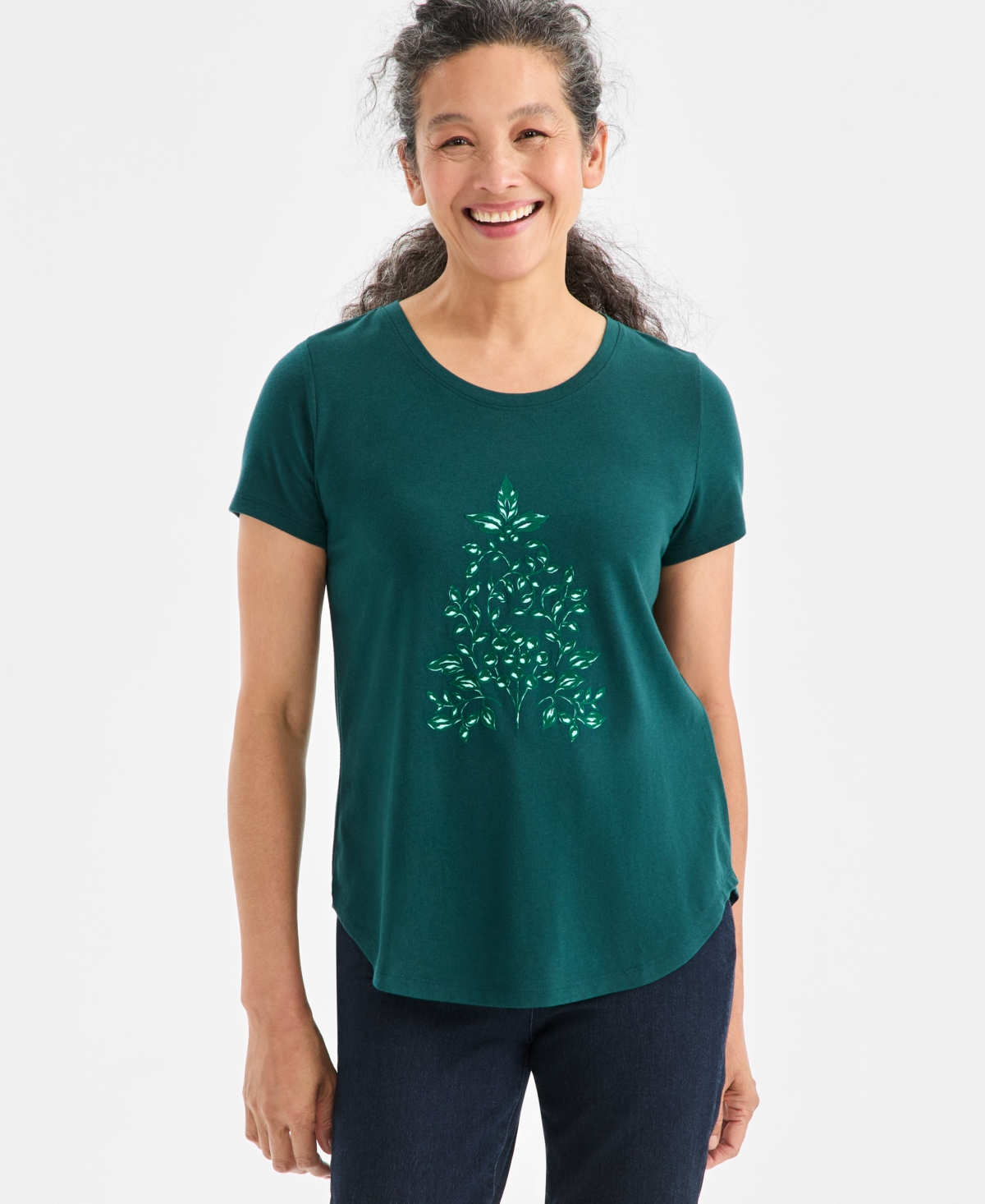 Click here for Style & Co Womens Holiday Tree Graphic T-Shirt  Ma... prices