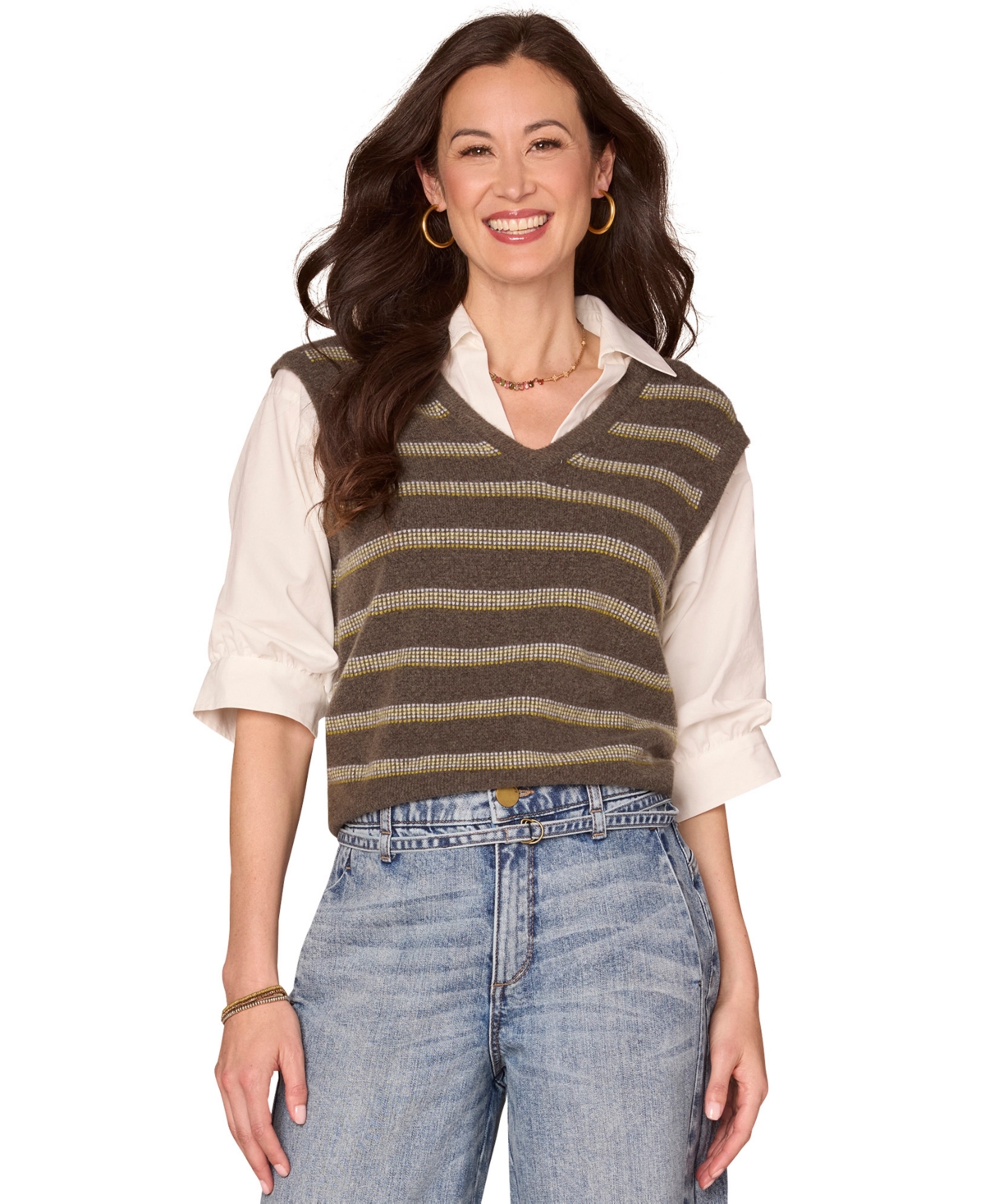 Click here for Democracy Petite Below Elbow Blouson Sweater Vest... prices