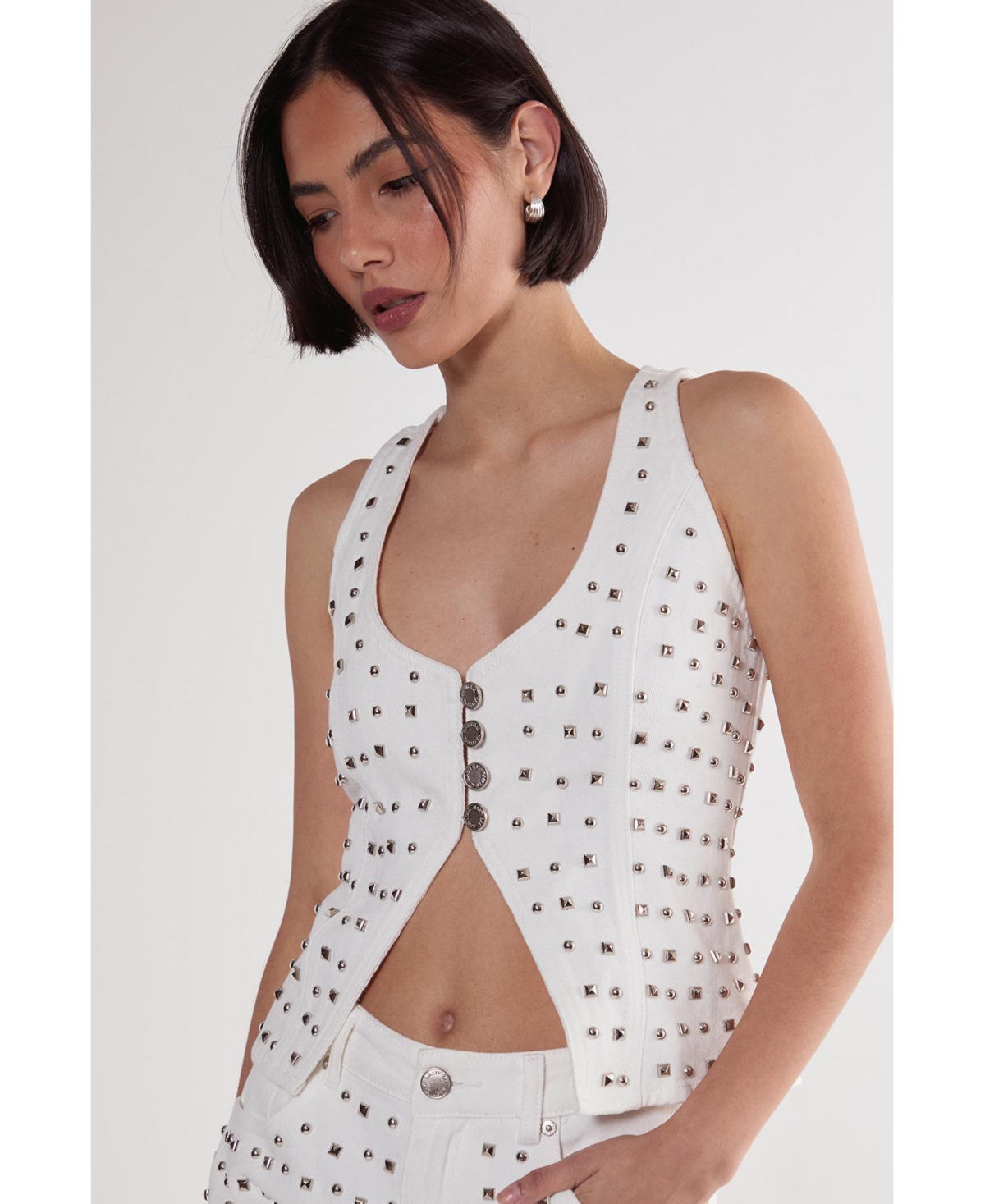 Click here for Nasty Gal Womens Studded Denim Corset Top - White prices