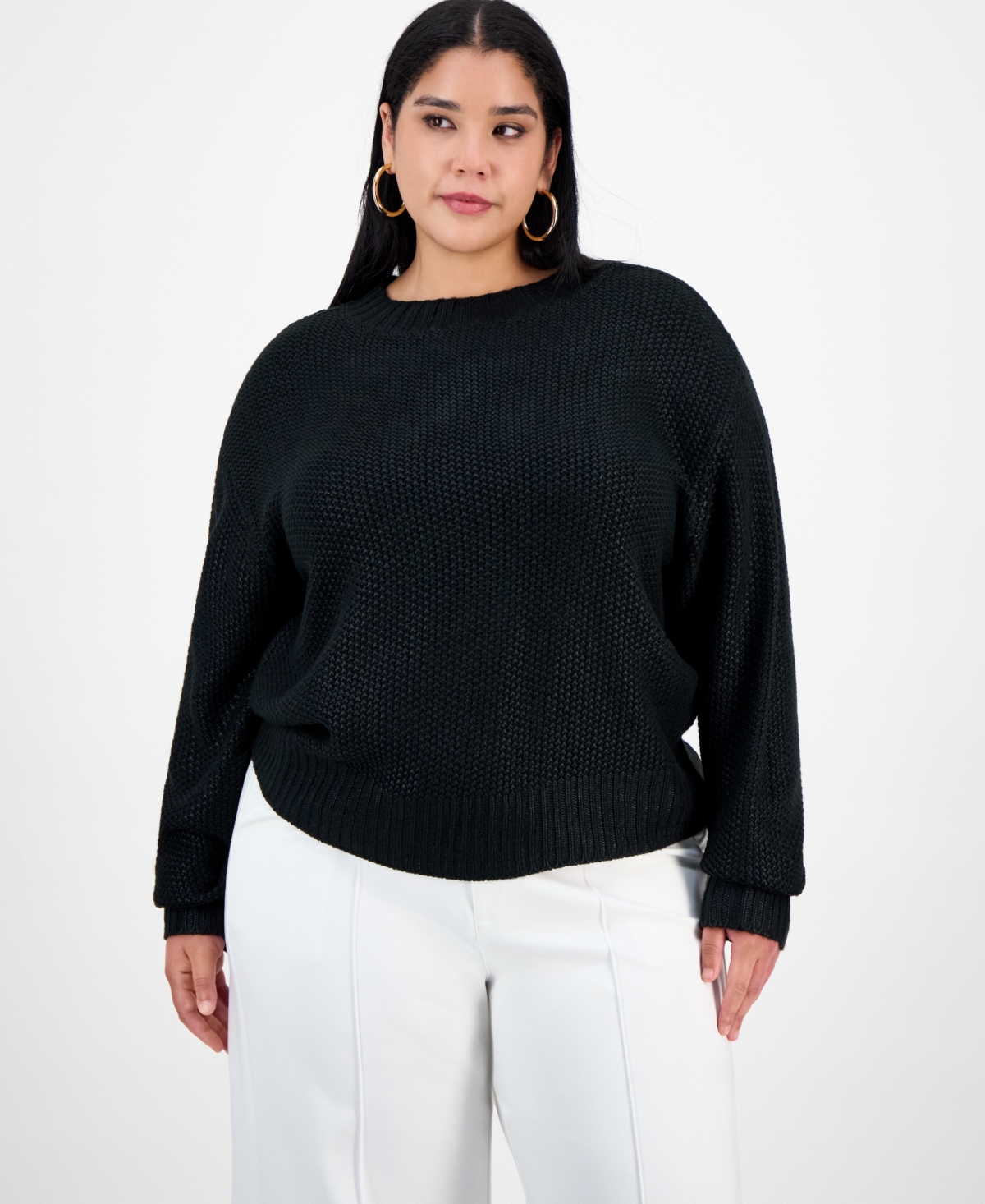 Click here for Bar Iii Trendy Plus Foil-Print Drop-Shoulder Crewn... prices