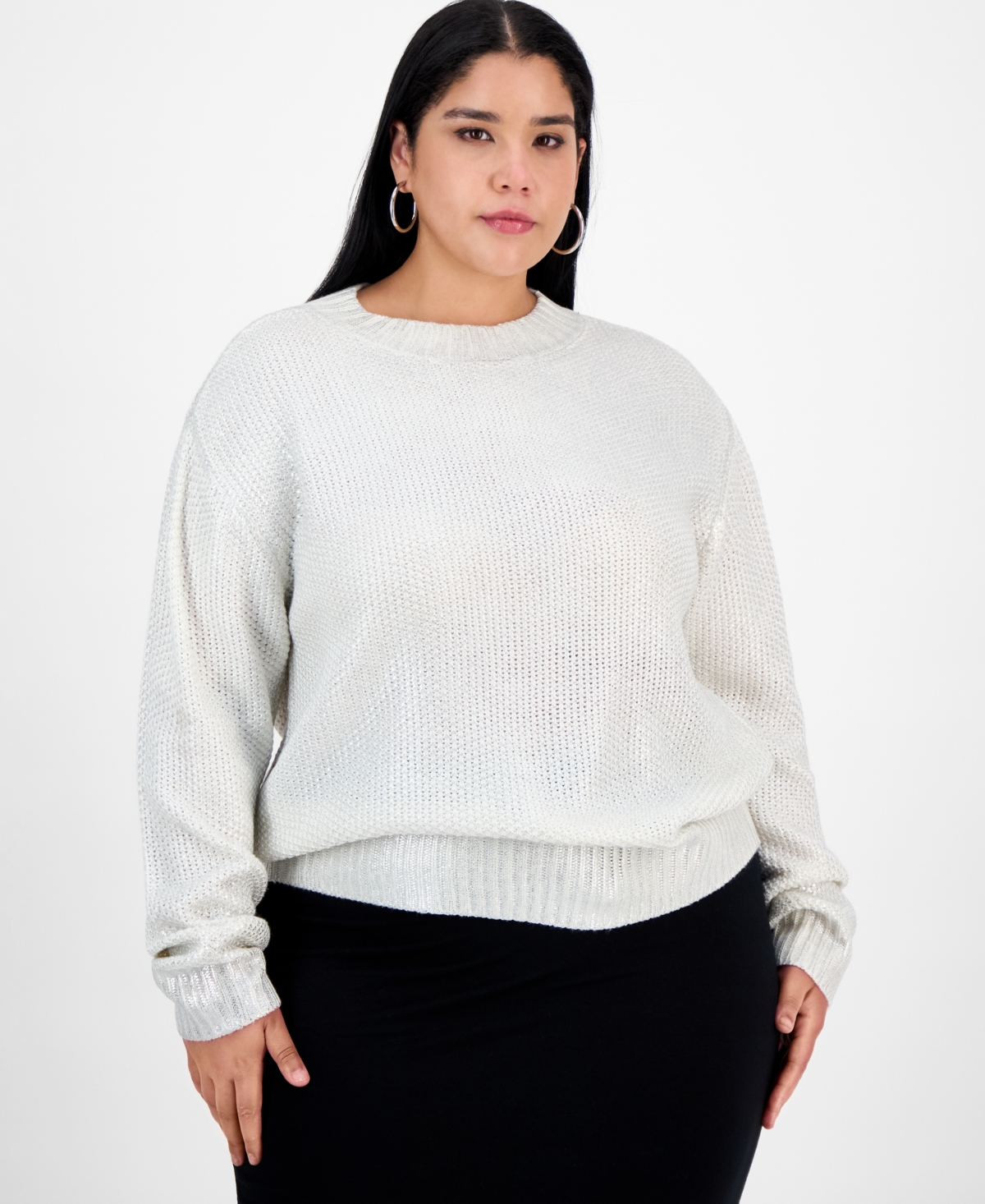Click here for Bar Iii Trendy Plus Foil-Print Drop-Shoulder Crewn... prices