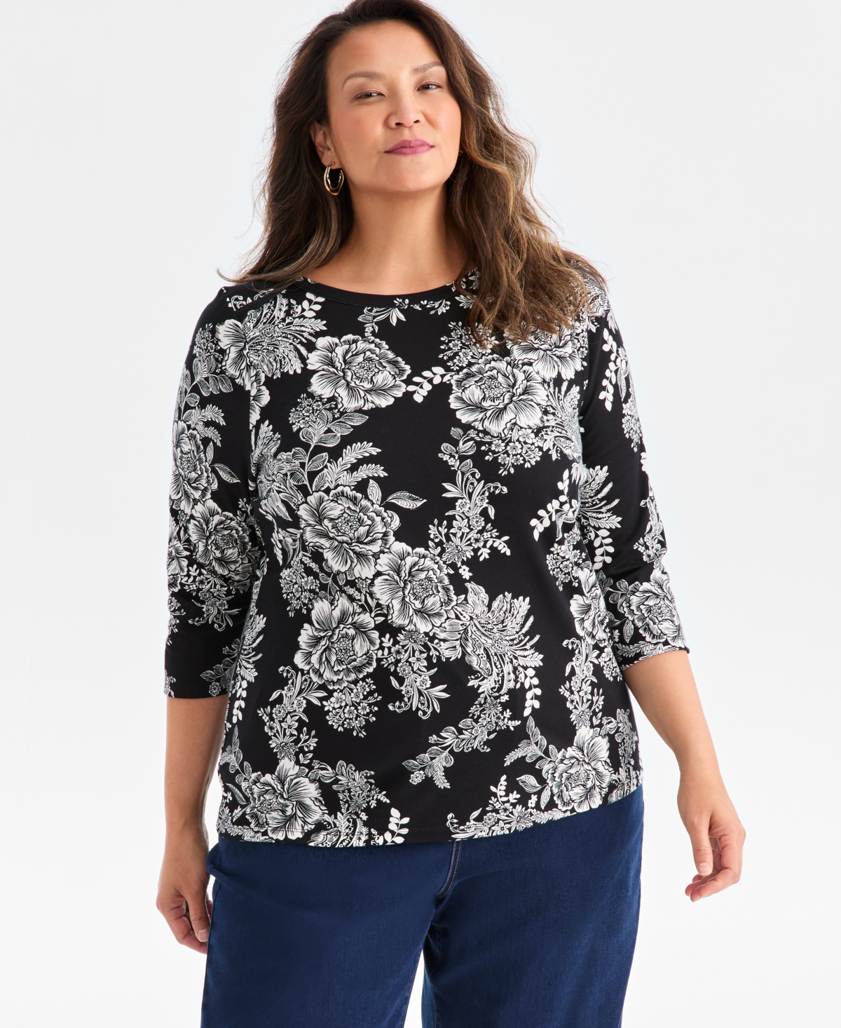 Click here for Style & Co Plus Size Printed Knit 3/4-Sleeve Top... prices