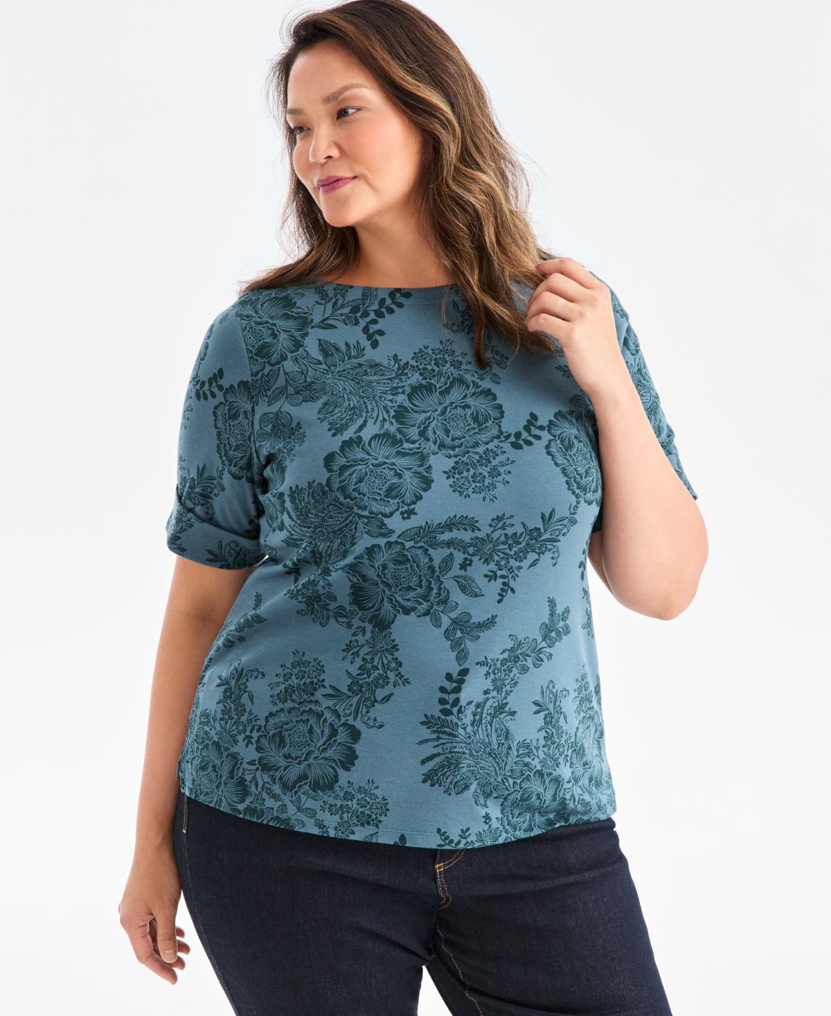 Click here for Style & Co Plus Size Printed Elbow-Sleeve Top  Mac... prices
