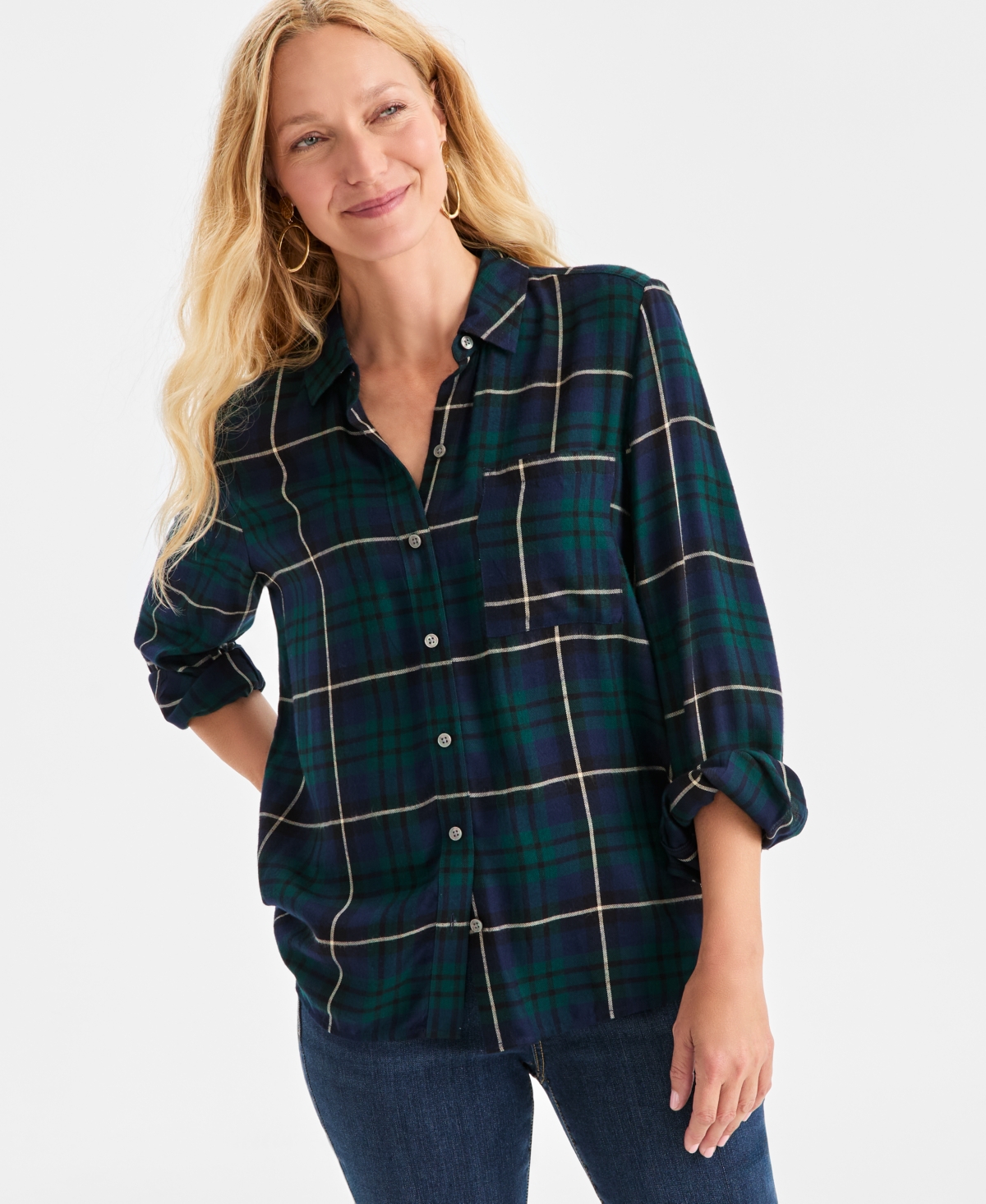 Click here for Style & Co Womens Plaid Perfect Shirt  Macys Exclu... prices