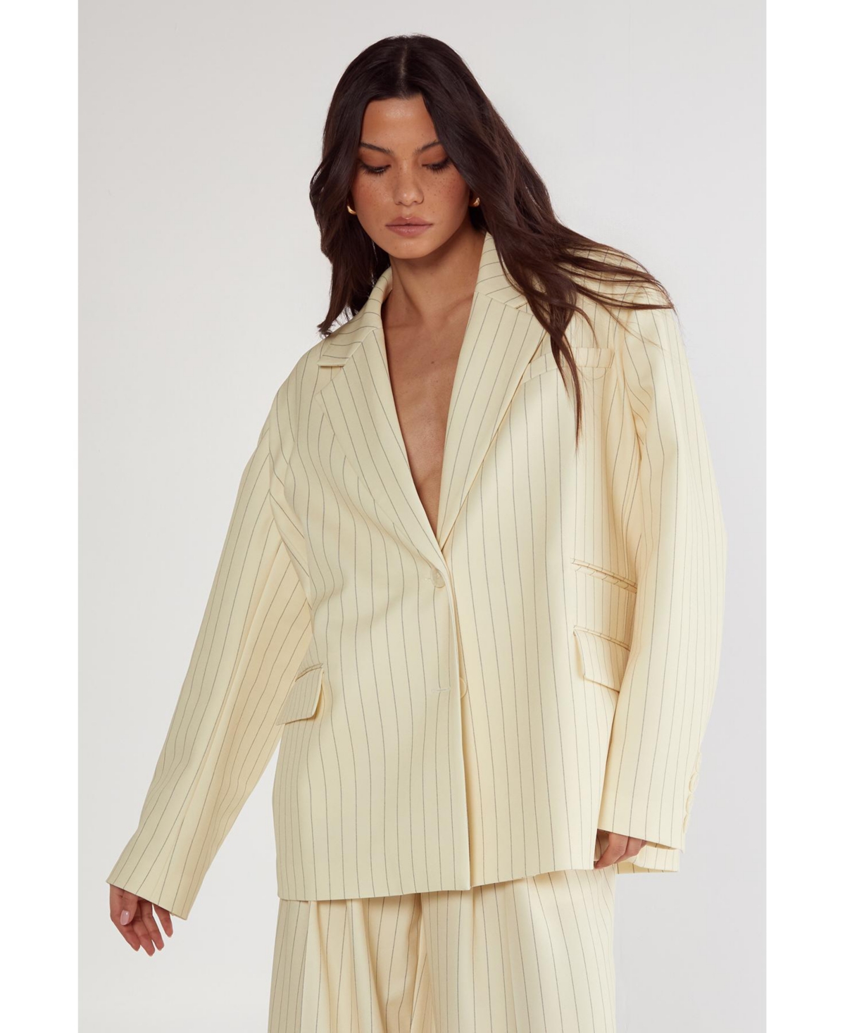 Nasty Gal Womens Oversized Pinstripe Tailored Blazer - Butter