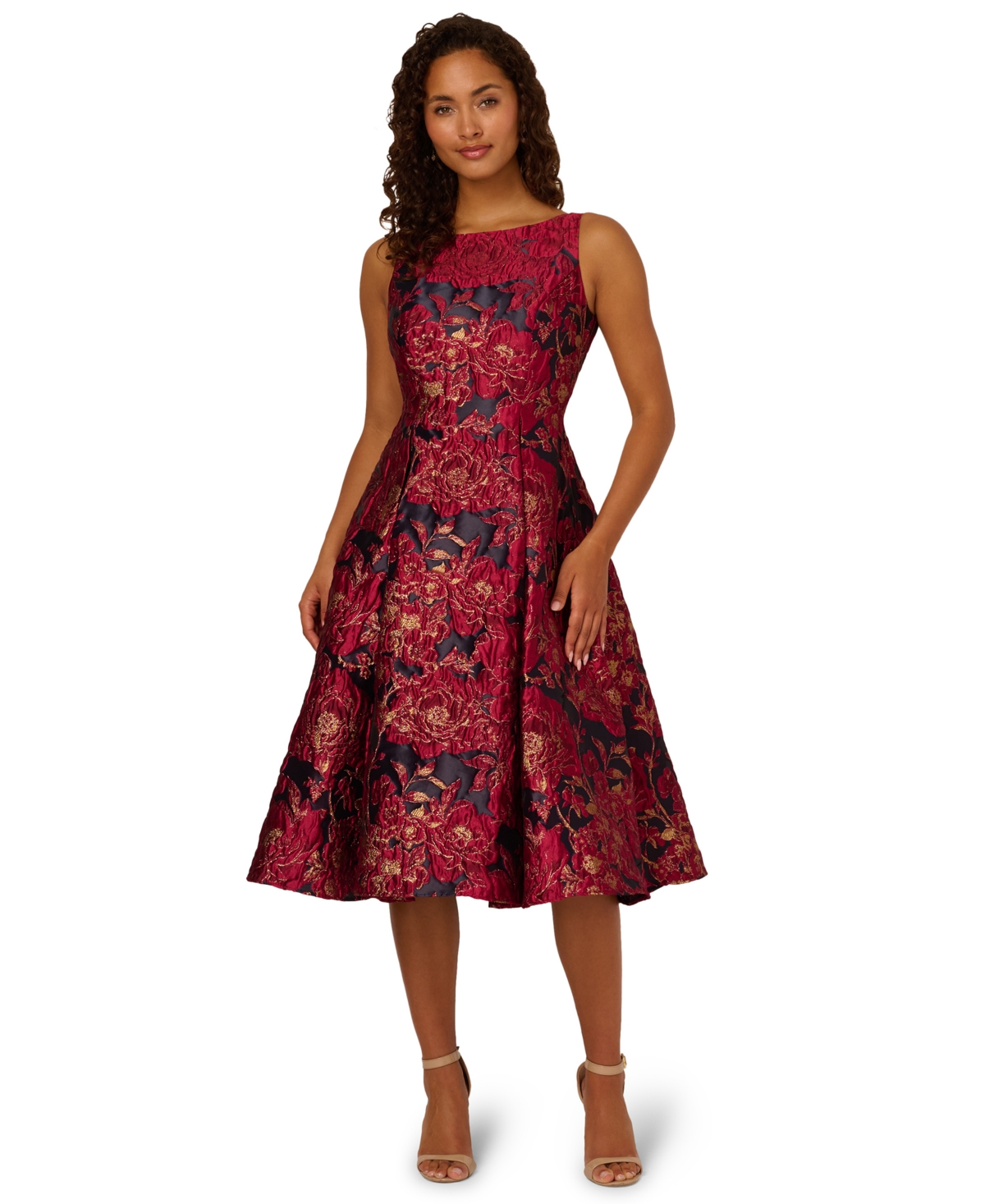 Click here for Adrianna Papell Womens Boat Neck Midi Dress - BURG... prices