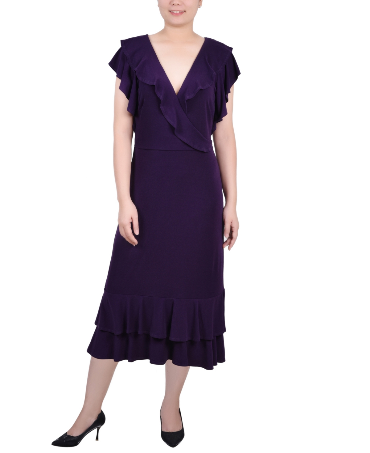 Click here for Womens Short Flutter Sleeve Ruffle Neck Dress - Pu... prices