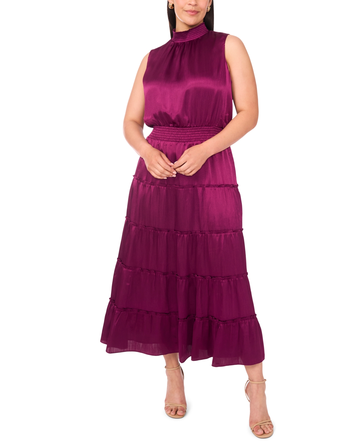Click here for Msk Plus Size Tiered Halter Maxi Dress - Deep Ruby prices