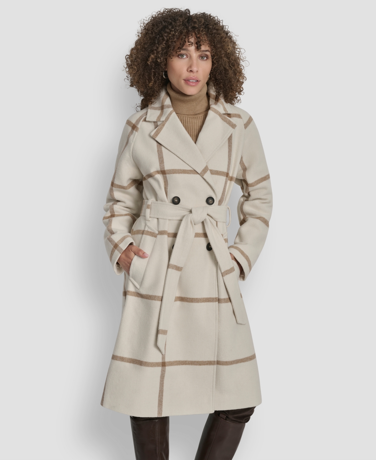 Click here for Dkny Petite Belted Notch Collar Coat - Window Pane... prices