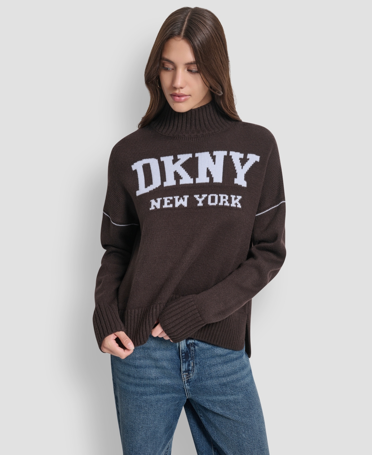 Click here for Dkny Jeans Womens Intarsia Logo Turtleneck Sweater... prices