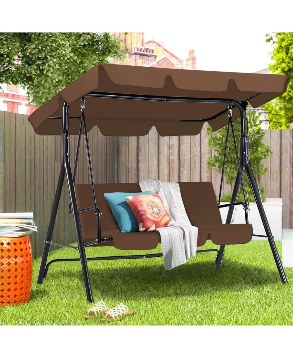 Click here for Aecojoy 3-Seat Outdoor Patio Swing Chair - Beige prices