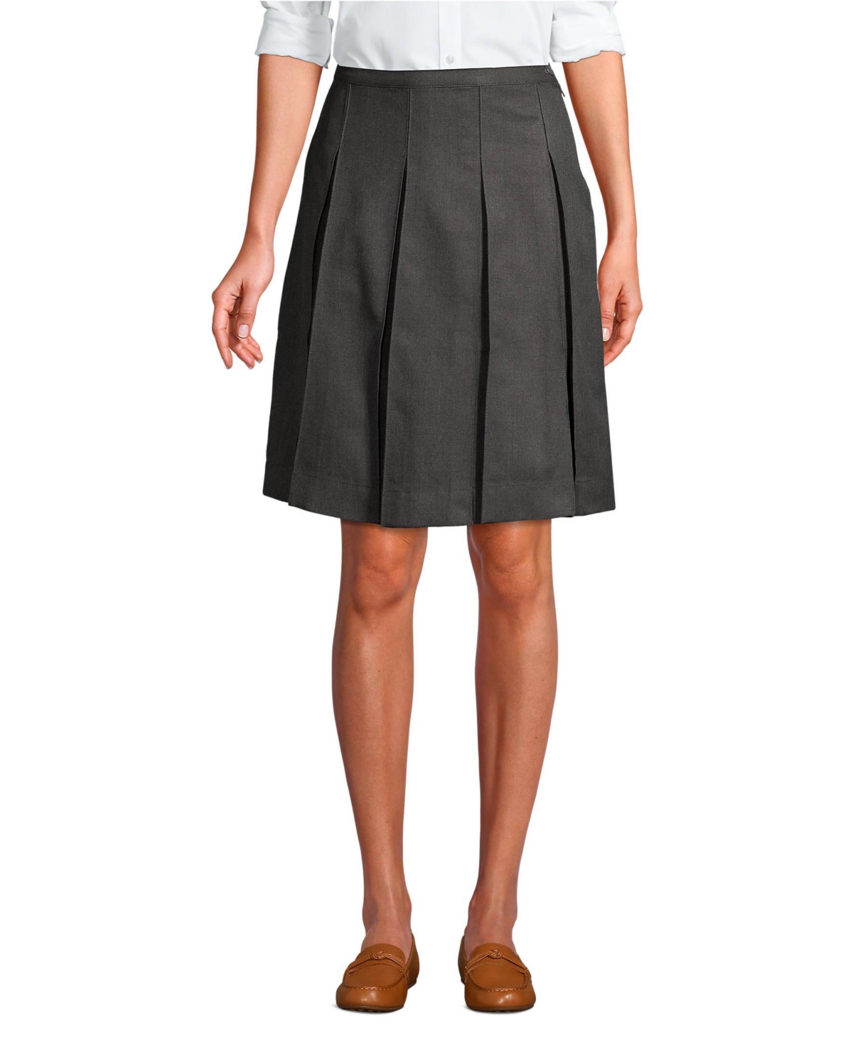 Click here for Lands End Womens Top of Knee Solid Box Pleat Skirt... prices