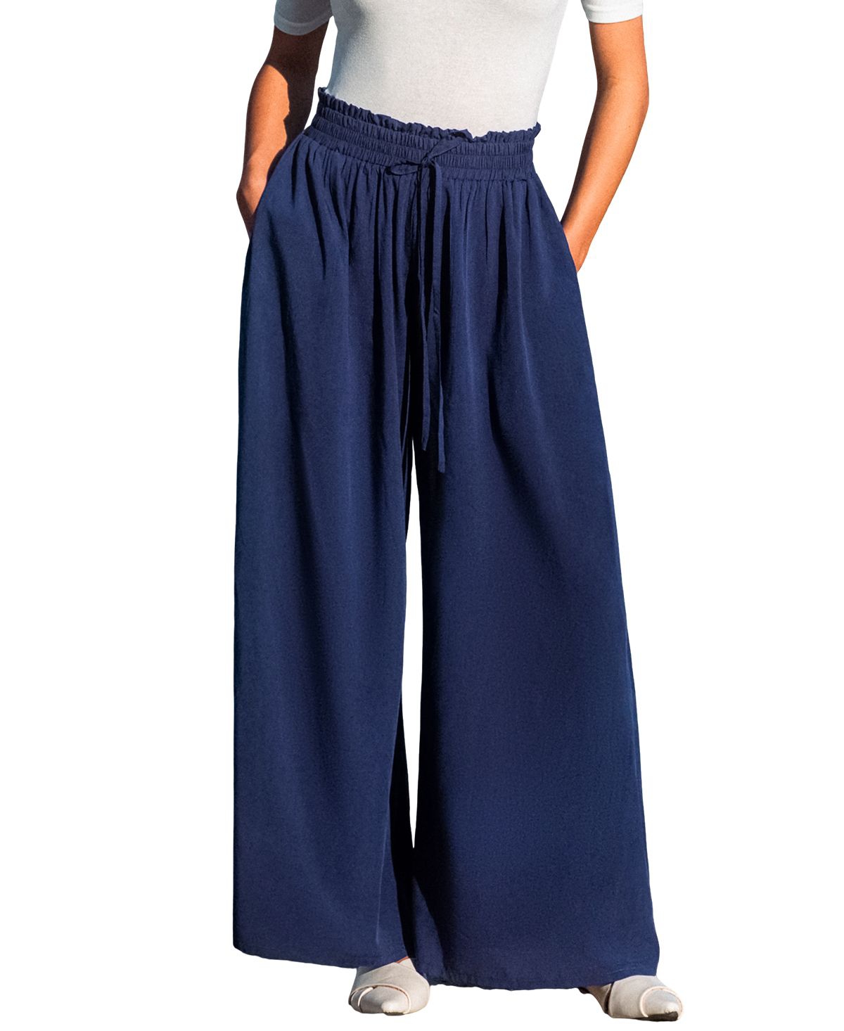 Click here for Cupshe Womens Light and Loose Blue Pants - Dark bl... prices