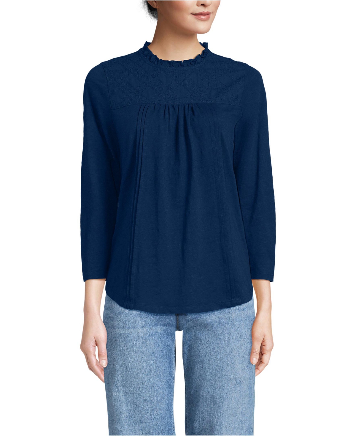 Click here for Lands End Womens Petite 3/4 Sleeve Cotton Slub Lac... prices