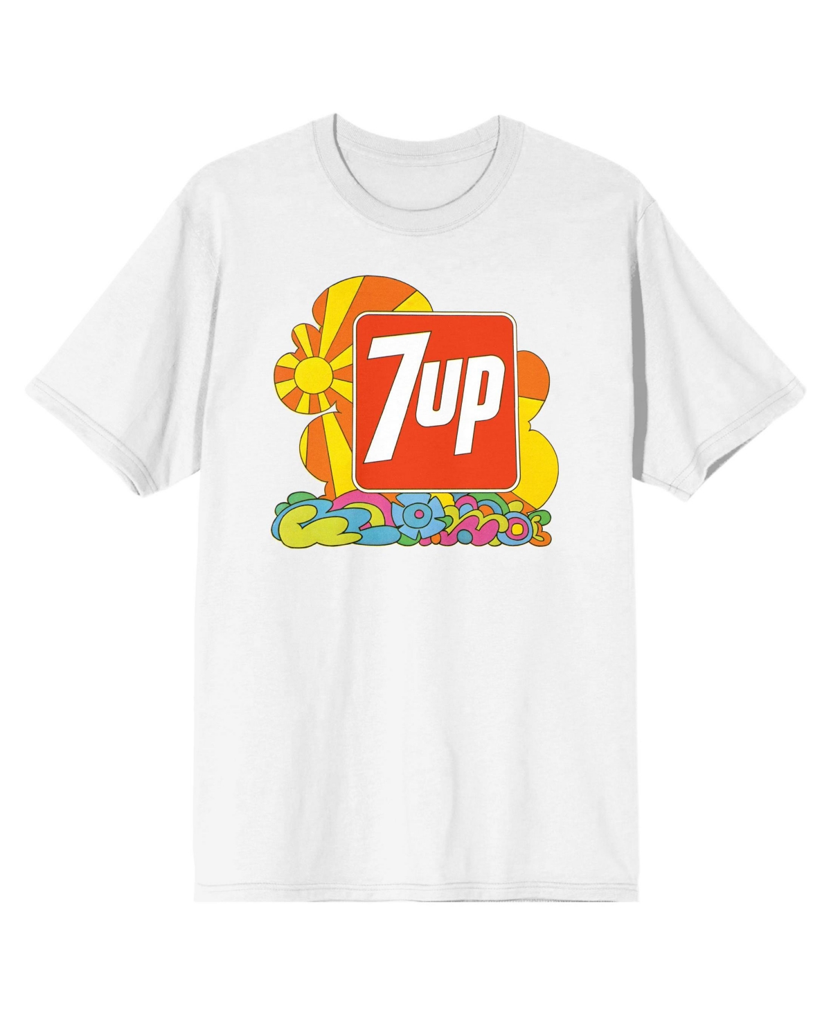 Click here for 7UP Mens Logo Colorful doodle White Short Sleeve A... prices