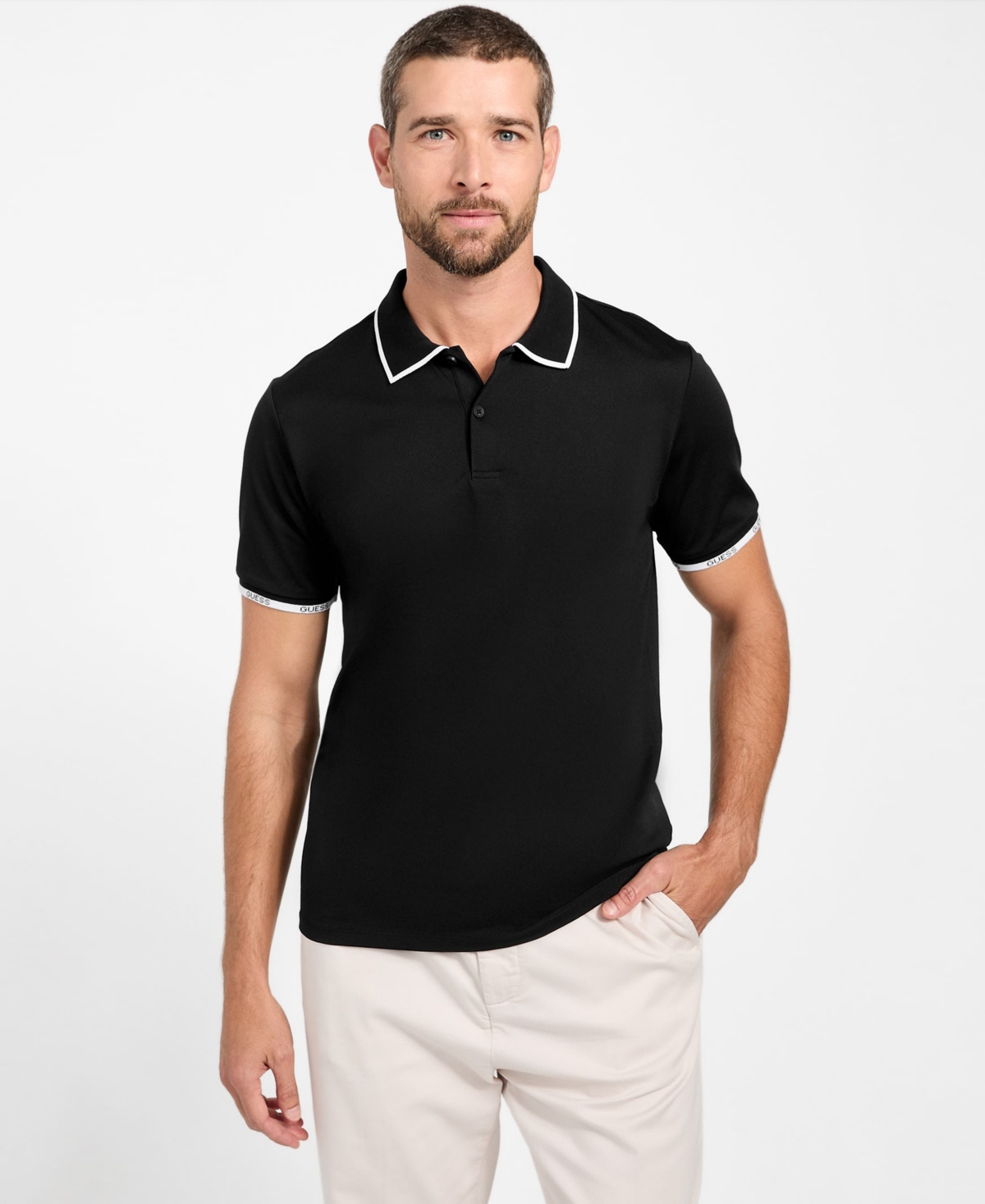 Click here for Guess Mens Short Sleeve Paul Pique Tipping Polo Sh... prices