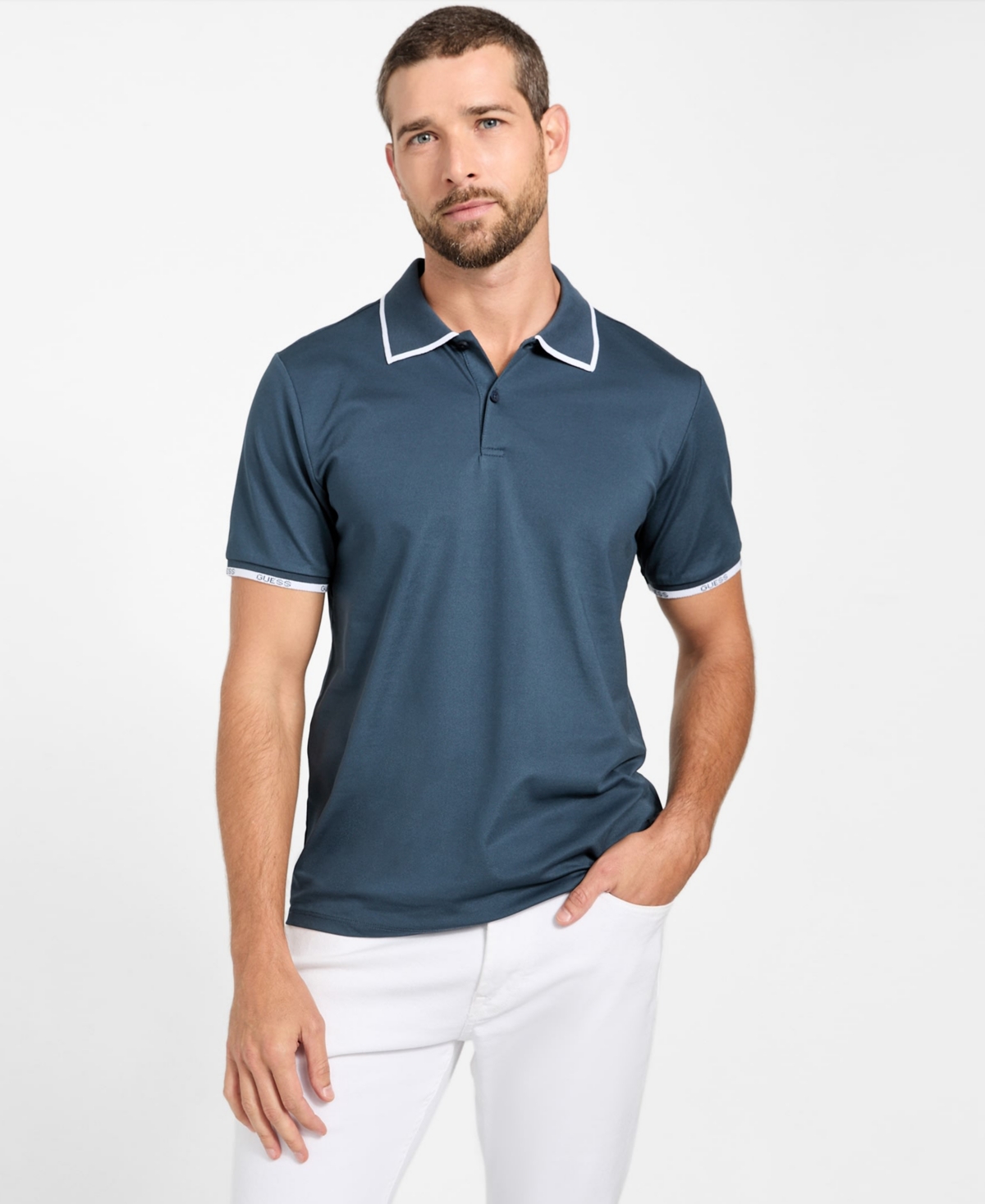 Click here for Guess Mens Short Sleeve Paul Pique Tipping Polo Sh... prices