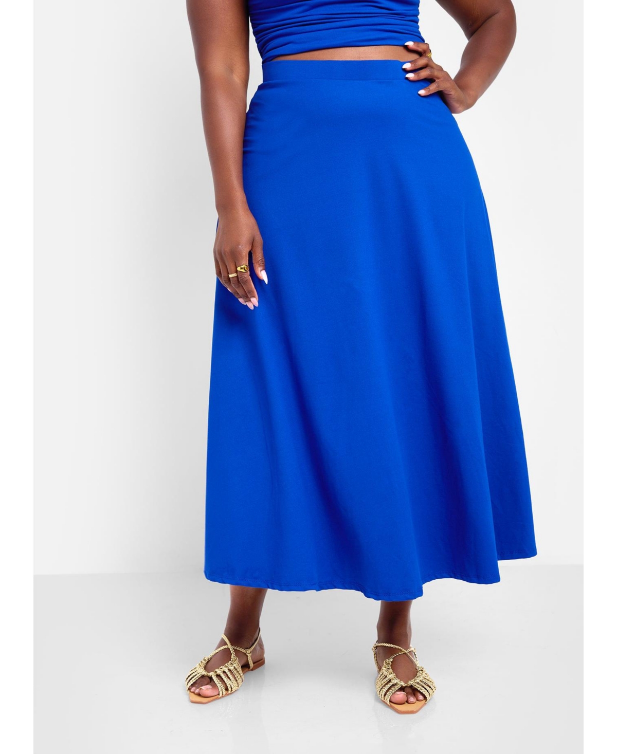 Click here for Rebdolls Plus Size Cotton A Line Midi Skirt - Blue... prices